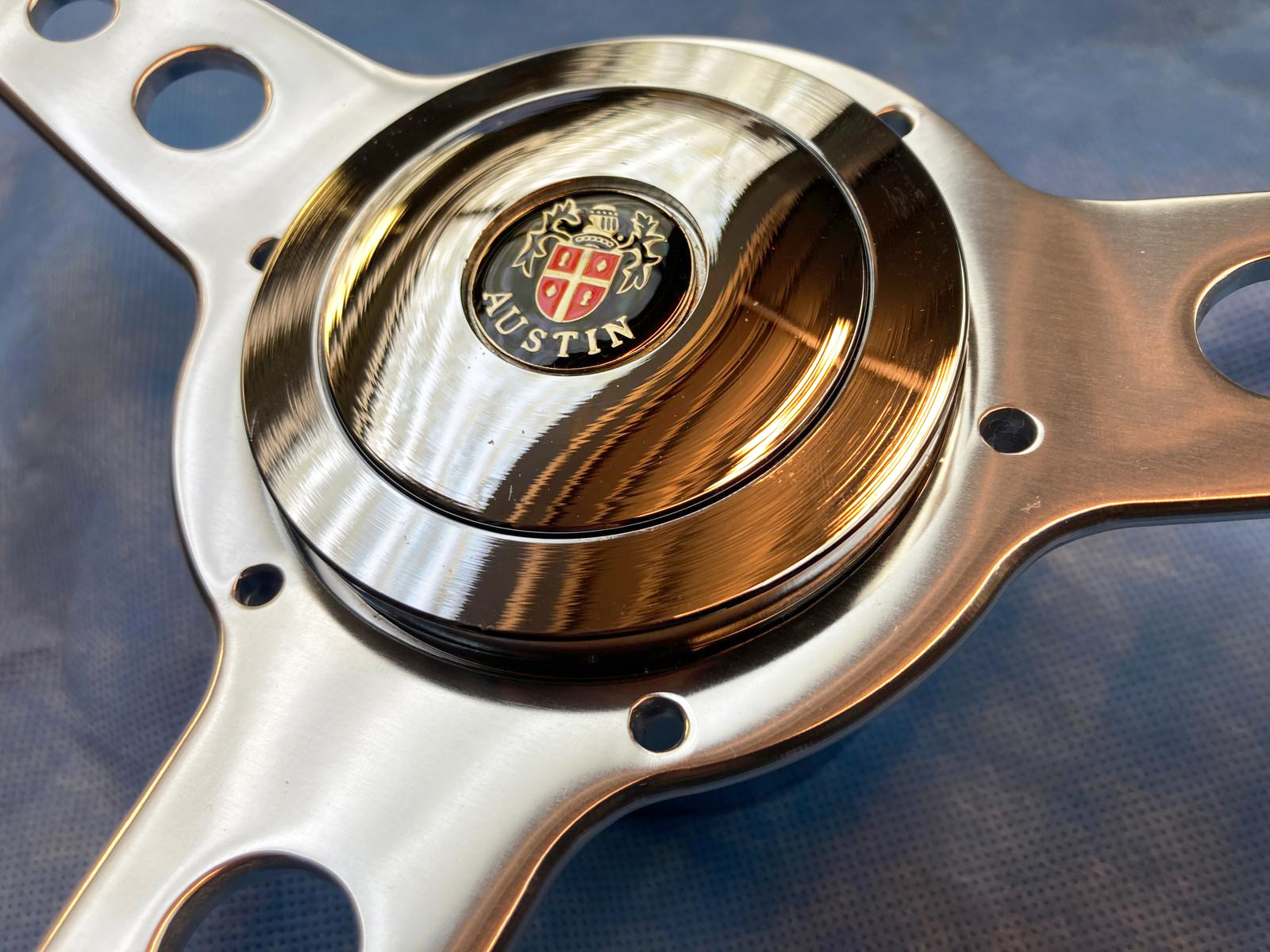 Austin A35 Leather Steering Wheel & Chrome Boss